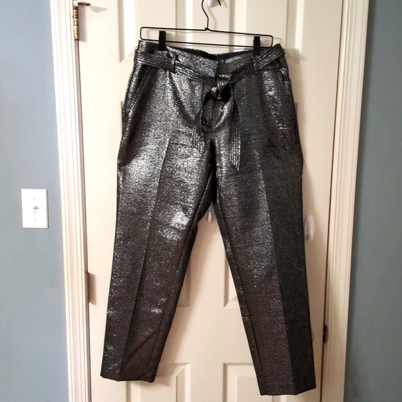 Pants & Jumpsuits | Loft Pants Silver Metallic Trendy Office Wear ...